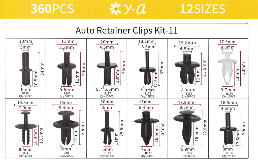Auto Retainer Clips – Kit-11 – 360 Pieces – Cassims